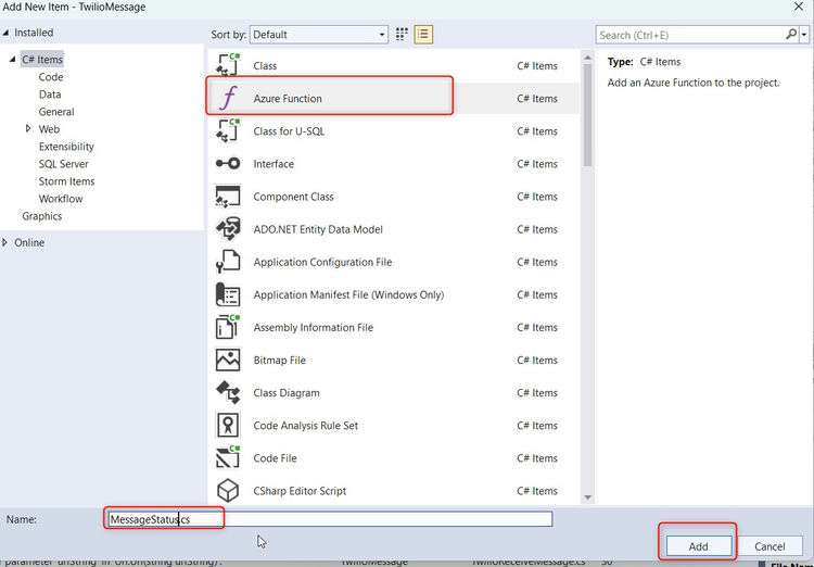 Azure Function to Read Incoming Message in Twilio
